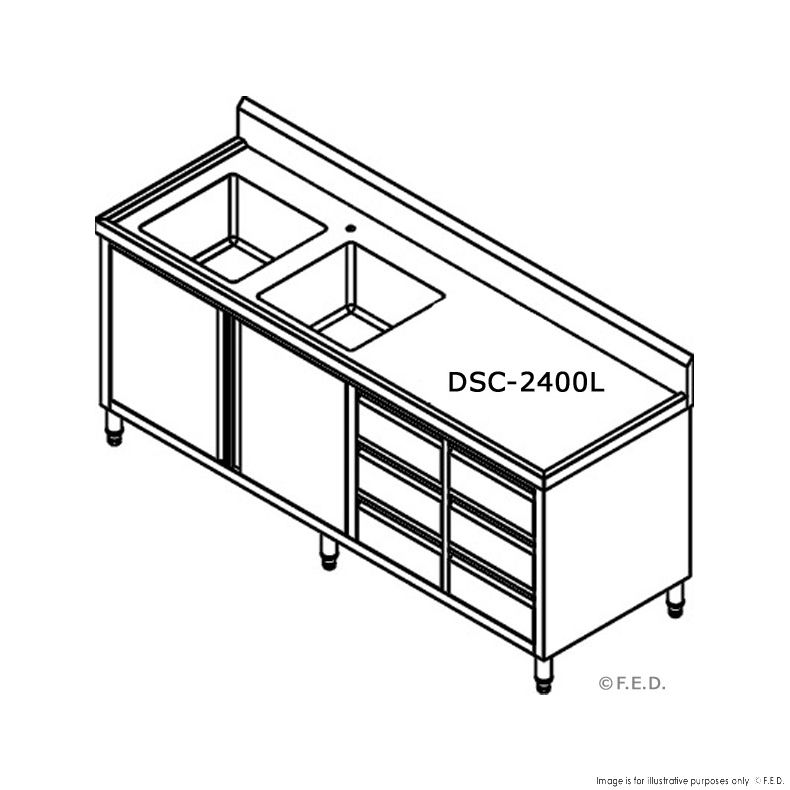 FED Kitchen Tidy Cabinet with Double Left Sinks DSC-2400L-H