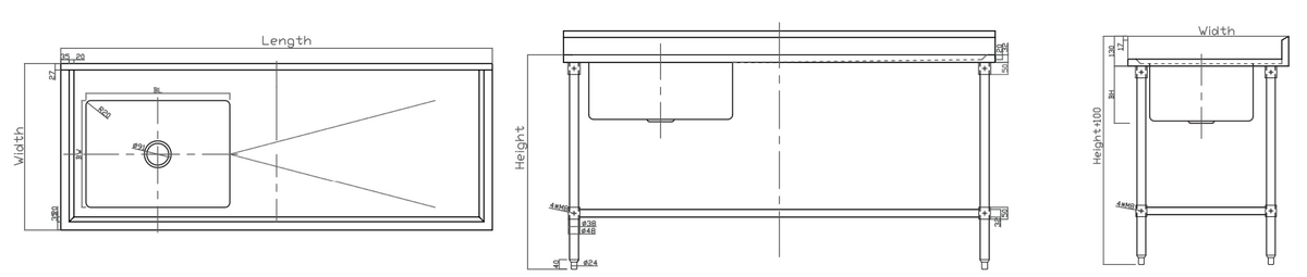 FED Single Sink Bench Left Handed 1500-6-SSBL