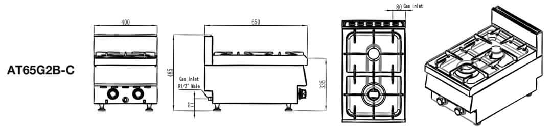 Cookrite 2 Burner Cook Top 650 AT65G2B-C