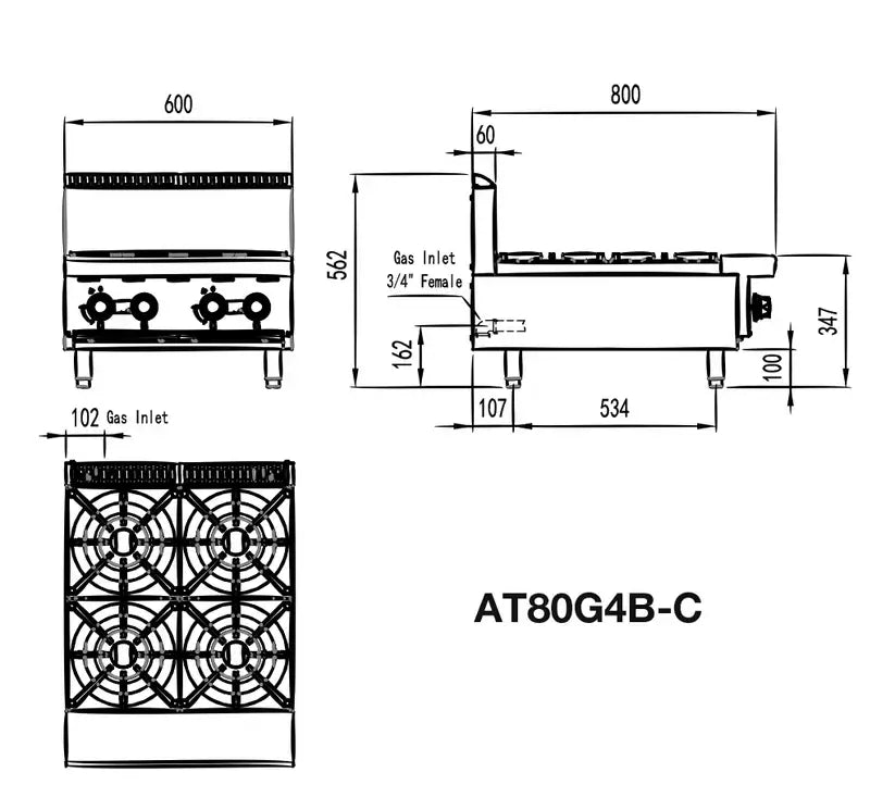Cookrite 4 Burner Cook Top AT80G4B-C