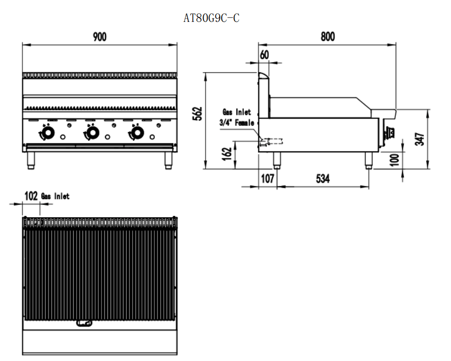 Cookrite 900MM Char Grill AT80G9C-C