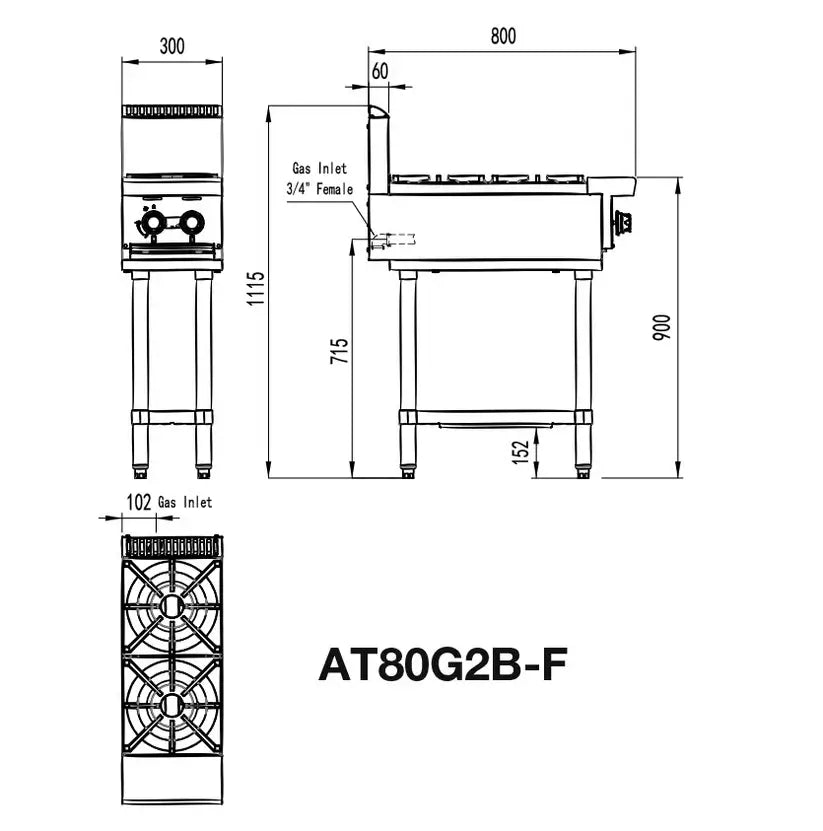 Cookrite 2 Burner Cook Top and Stand AT80G2B-F
