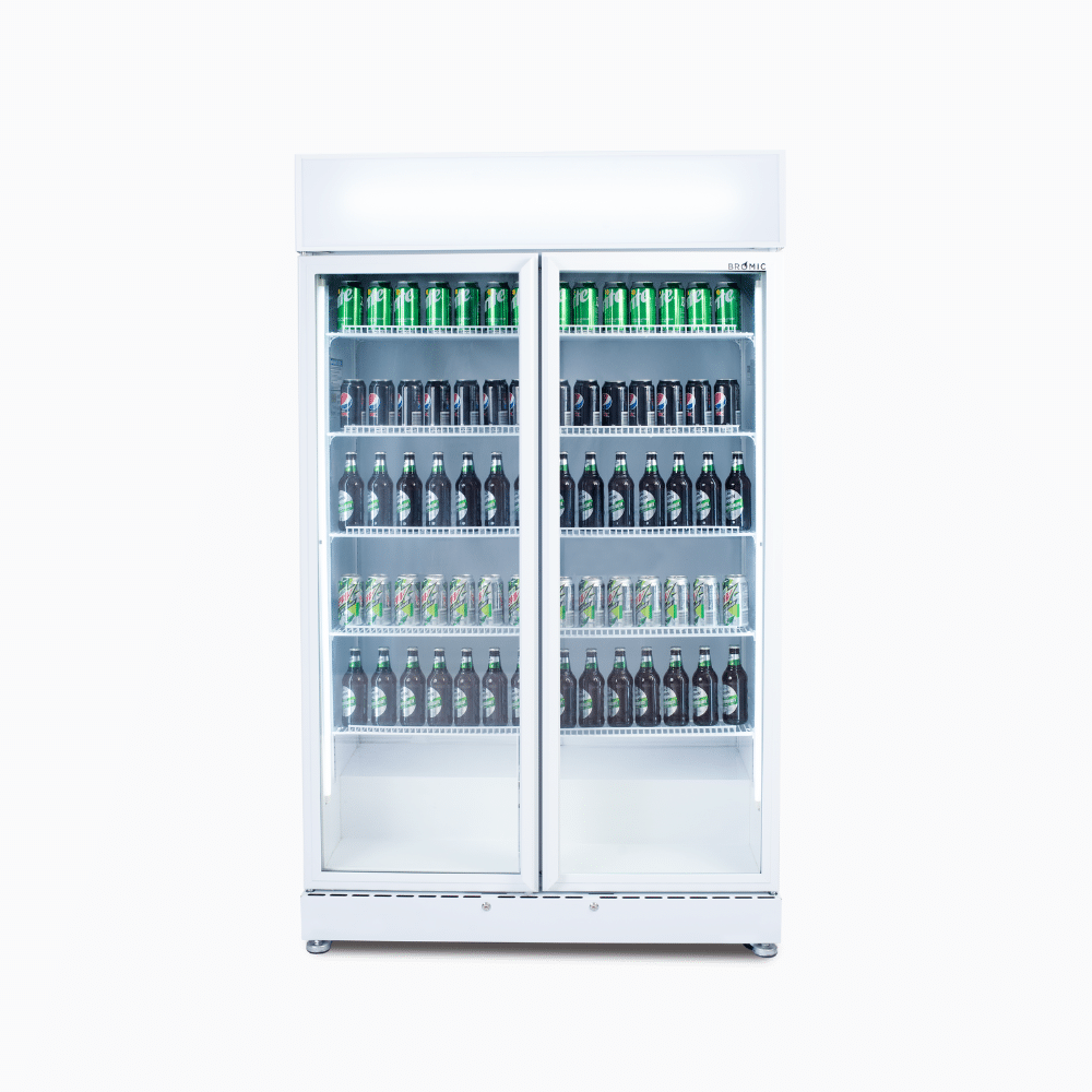 Bromic Upright Display Fridge 885L LED Lightbox Flat Glass Door White