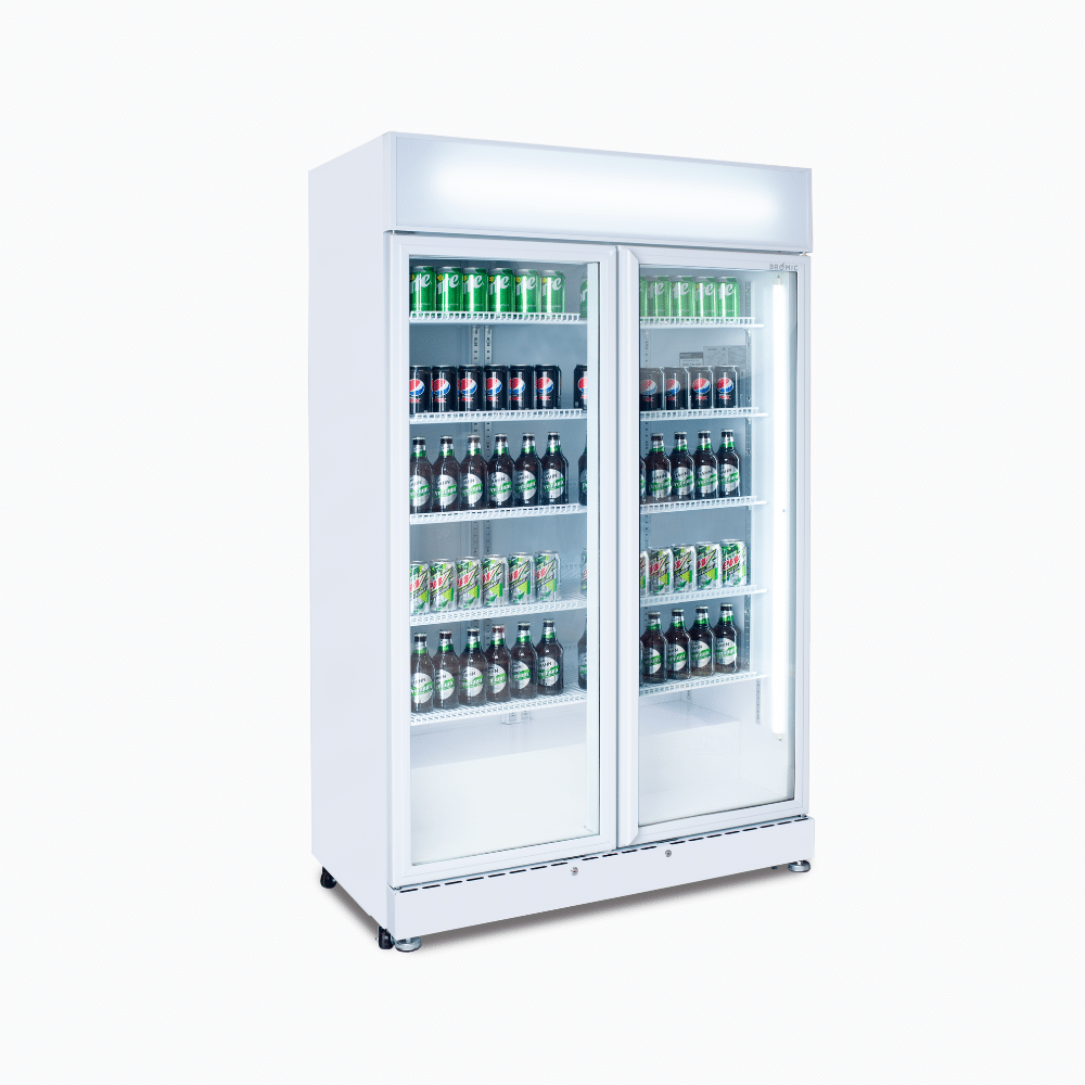 Bromic Upright Display Fridge 885L LED Lightbox Flat Glass Door White