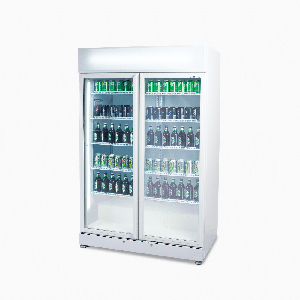 Bromic Upright Display Fridge 885L LED Lightbox Flat Glass Door White