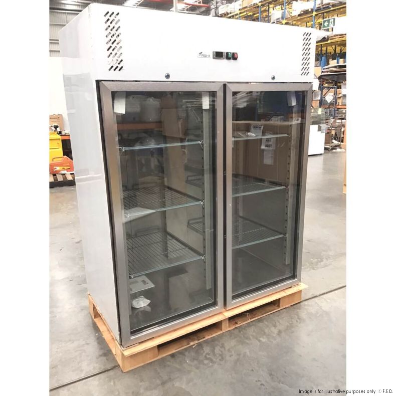 Ex-showroom: FED-X S/S Two Full Glass Door Upright Fridge XURC1410G2V-