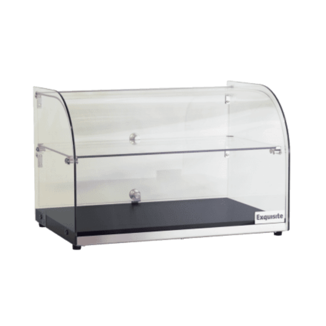 Exquisite Two Tiers Curved Glass Ambient Cake Display – Woodgrain Blac