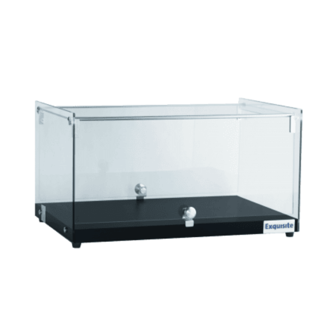 Exquisite One Tier Flat Glass Ambient Cake Display – Woodgrain Black C